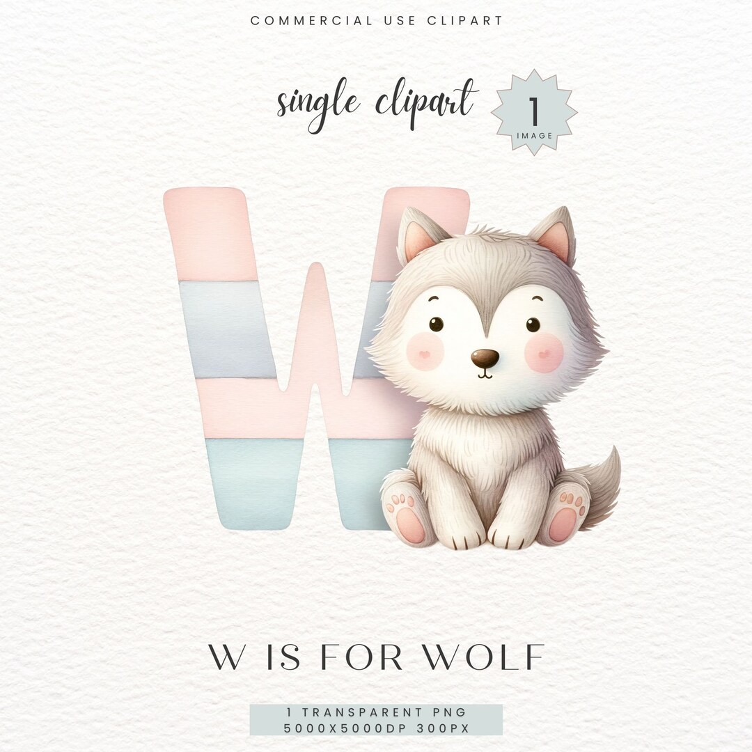 Wolf Alphabet Clipart, Baby Boy Girl Shower Gift, Nursery Child Room ...