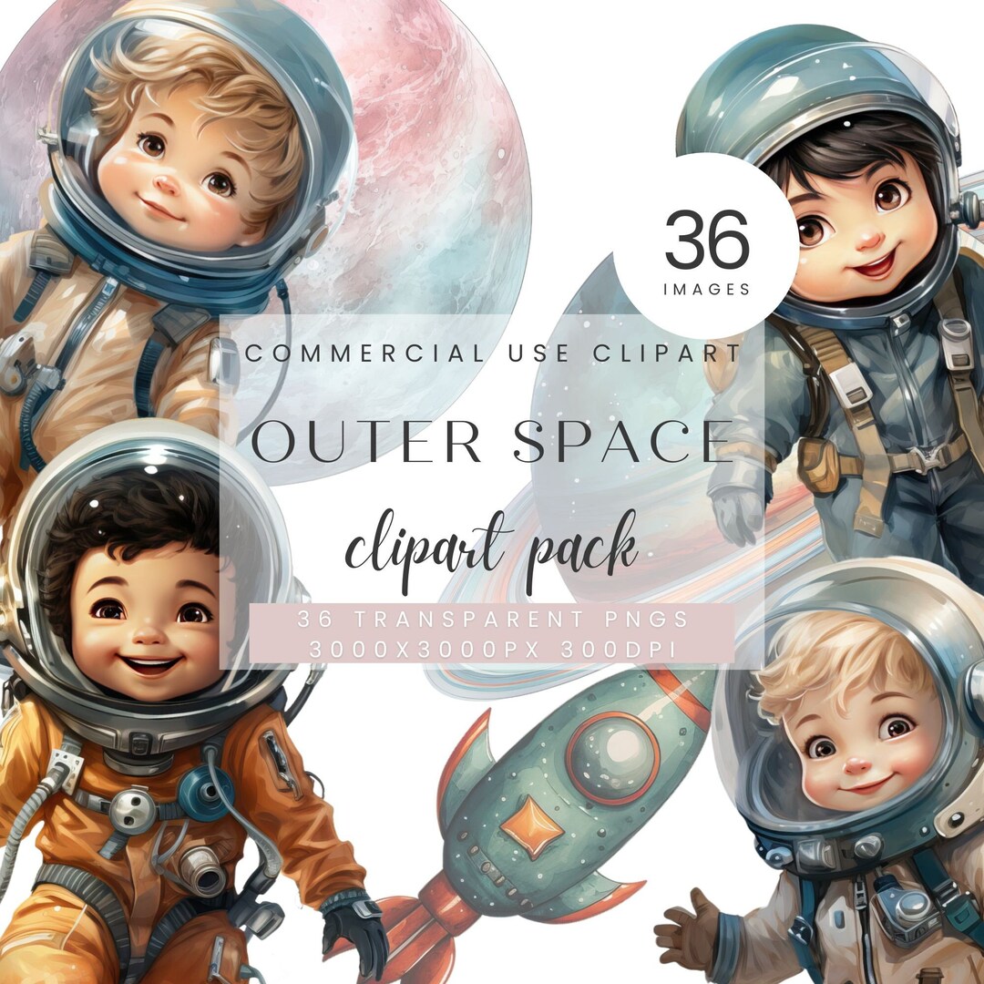Cute Outer Space Clipart With Little Astronauts and Spaceships ...