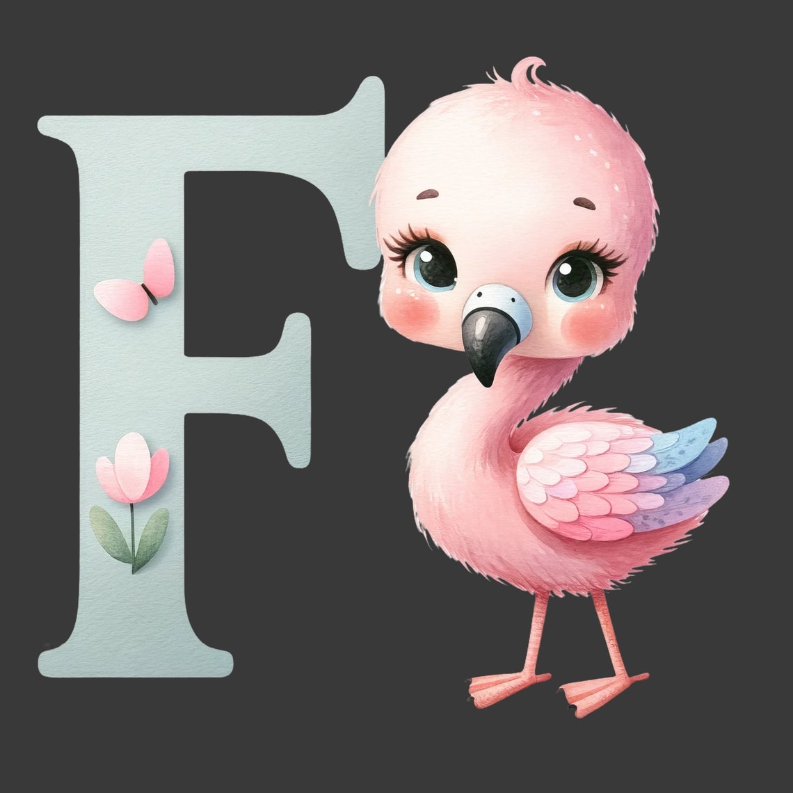 Flamingo Pink Alphabet Clipart Muted, Baby Girl Shower Gift, Nursery ...