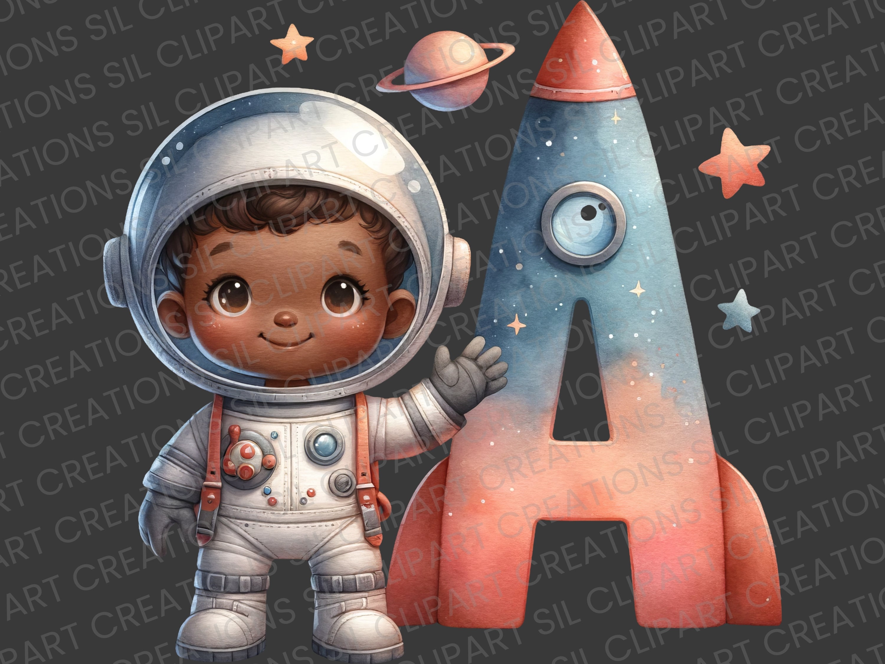 Alphabet Print Little Astronaut Space Ship Nursery Art Kids Room Decor ...