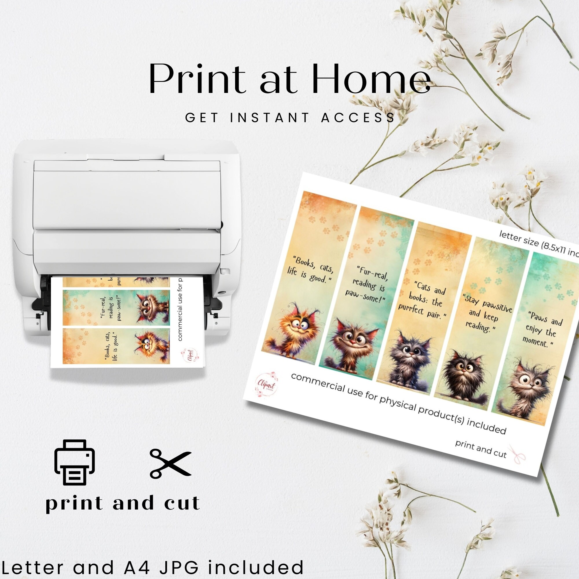 Cats and Books Bookmarks, Digital Download, Printable, Reading, Book ...