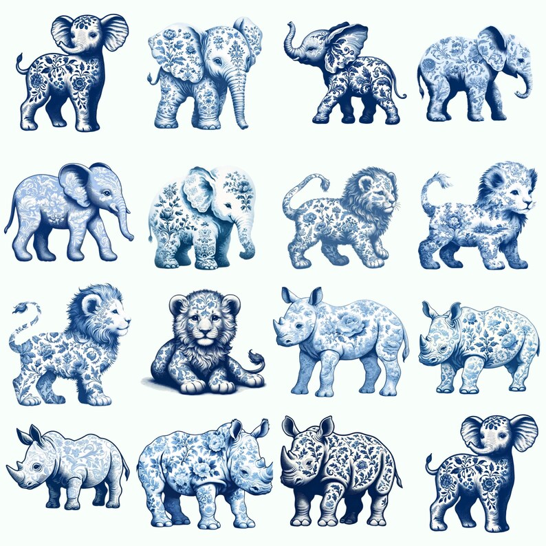 Safari Toile Baby Shower, Toile Blue Baby Animals, Leapard, Lion ...