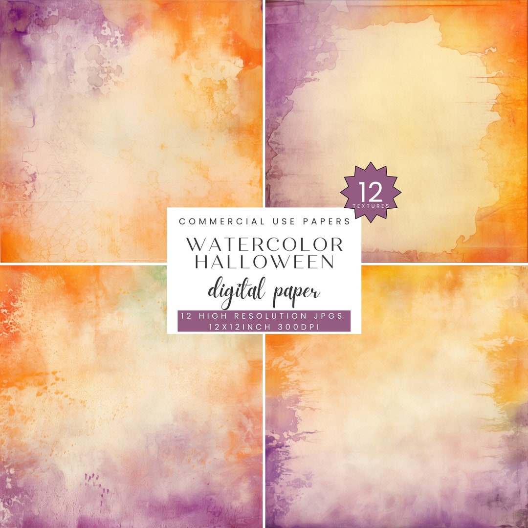 Watercolor Halloween, Purple Orange Digital Paper, Printable ...