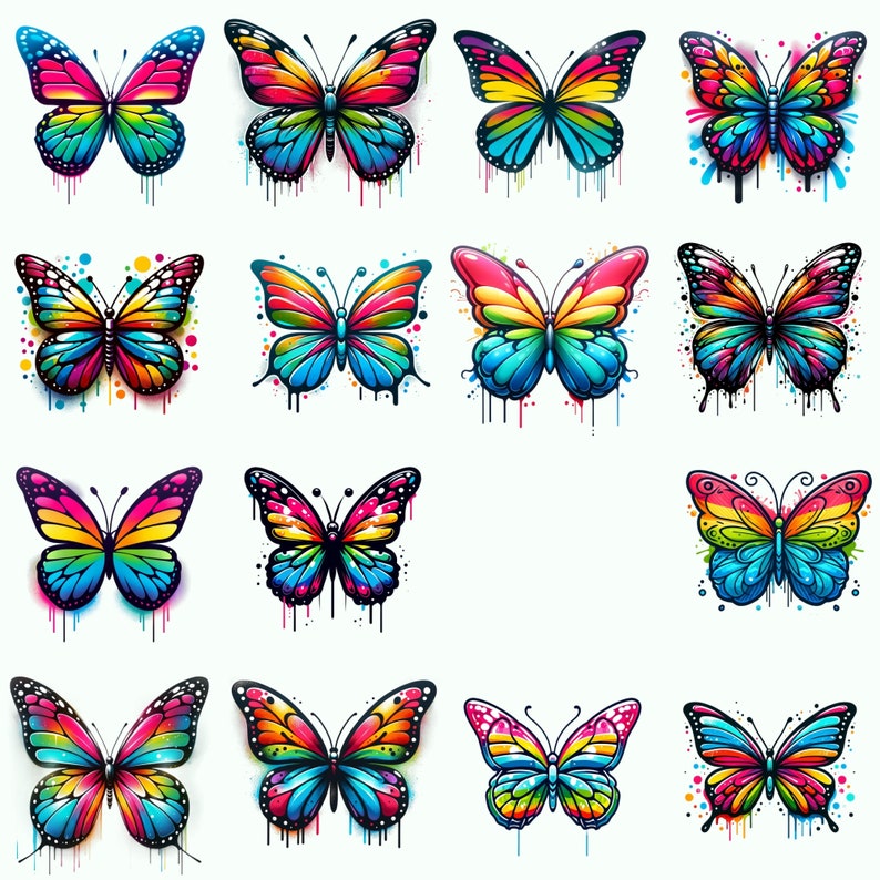 Graffiti Style Butterflies Clipart, Butterfly Clip Art PNG, Street Art ...