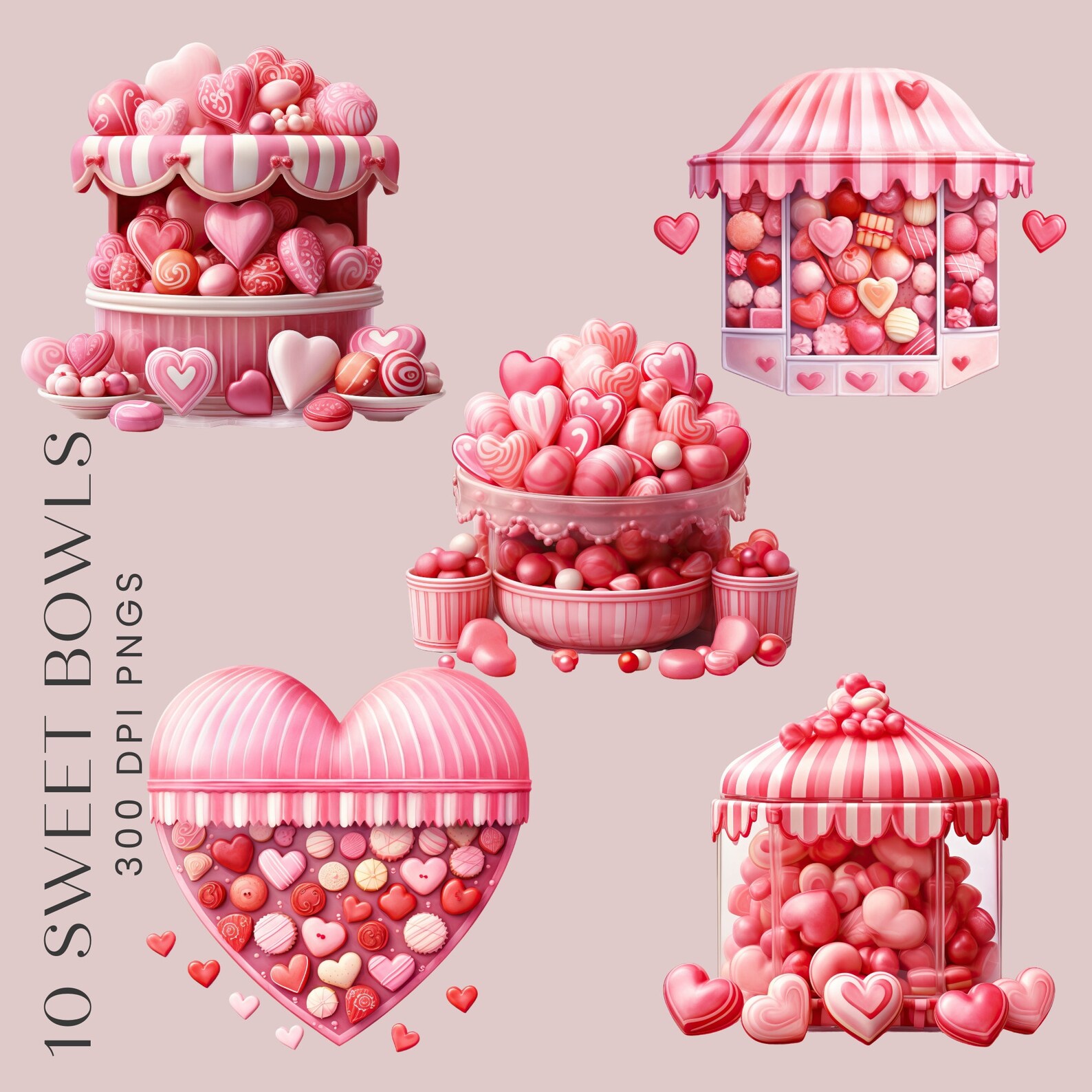 Valentines Day Sweet Store Clipart, Valentine Watercolor Candy Heart ...