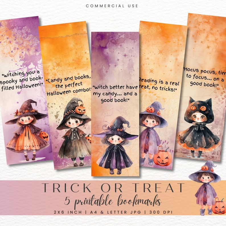 Trick or Treat Bookmarks, Digital Download, Printable, Reading, Book ...