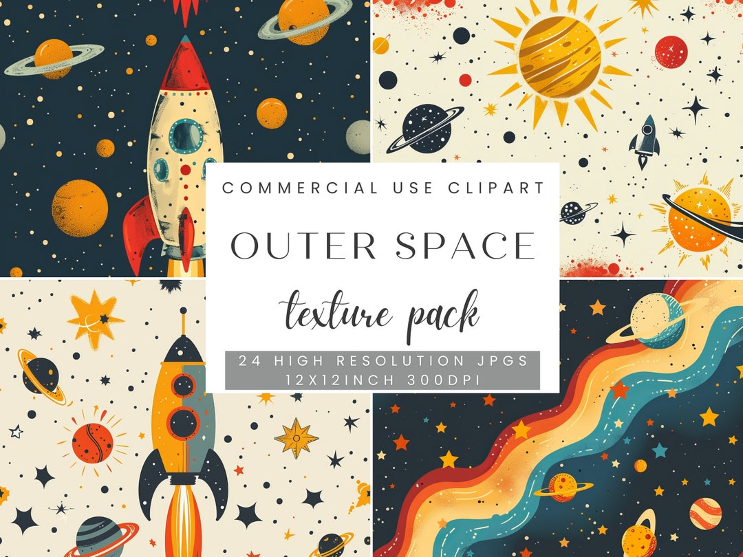 Outer Space Mixed Media Scrapbook Paper, Stars, Planets, Spaceship, Rocket Ship, Star and Planet ...