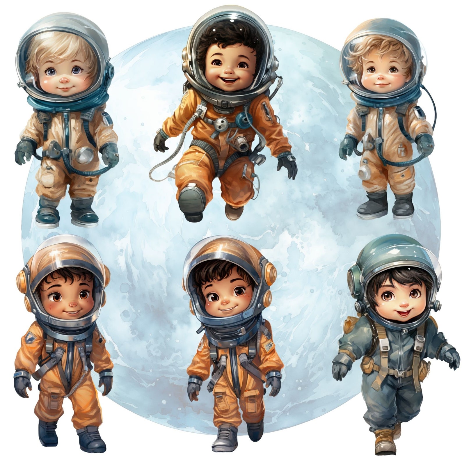 Cute Outer Space Clipart With Little Astronauts and Spaceships ...