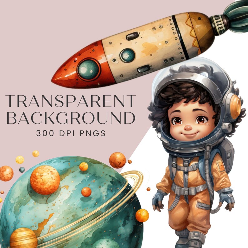 Cute Outer Space Clipart With Little Astronauts and Spaceships ...