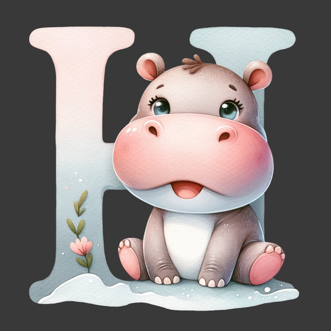 Hippo Alphabet Clipart, Baby Boy Girl Shower Gift, Blue Nursery Child ...