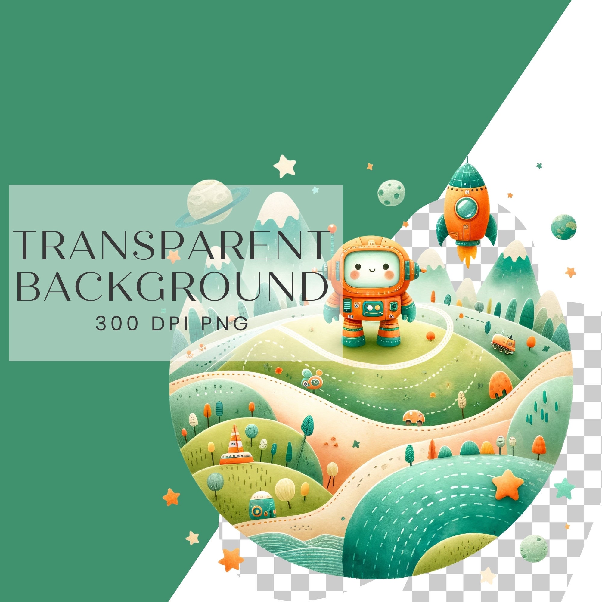 Outer Space Robot Clipart, Digital Download, Planet, Babyshower Clip ...