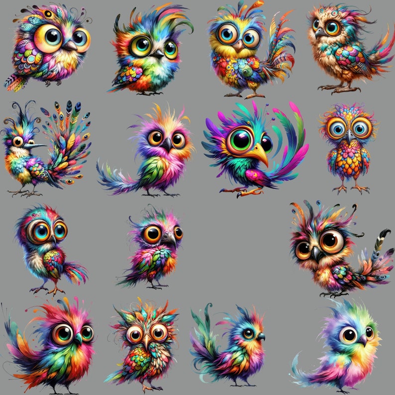 Funny Bird Clipart, Quirky Birds Illustrations Whimsical Animals ...