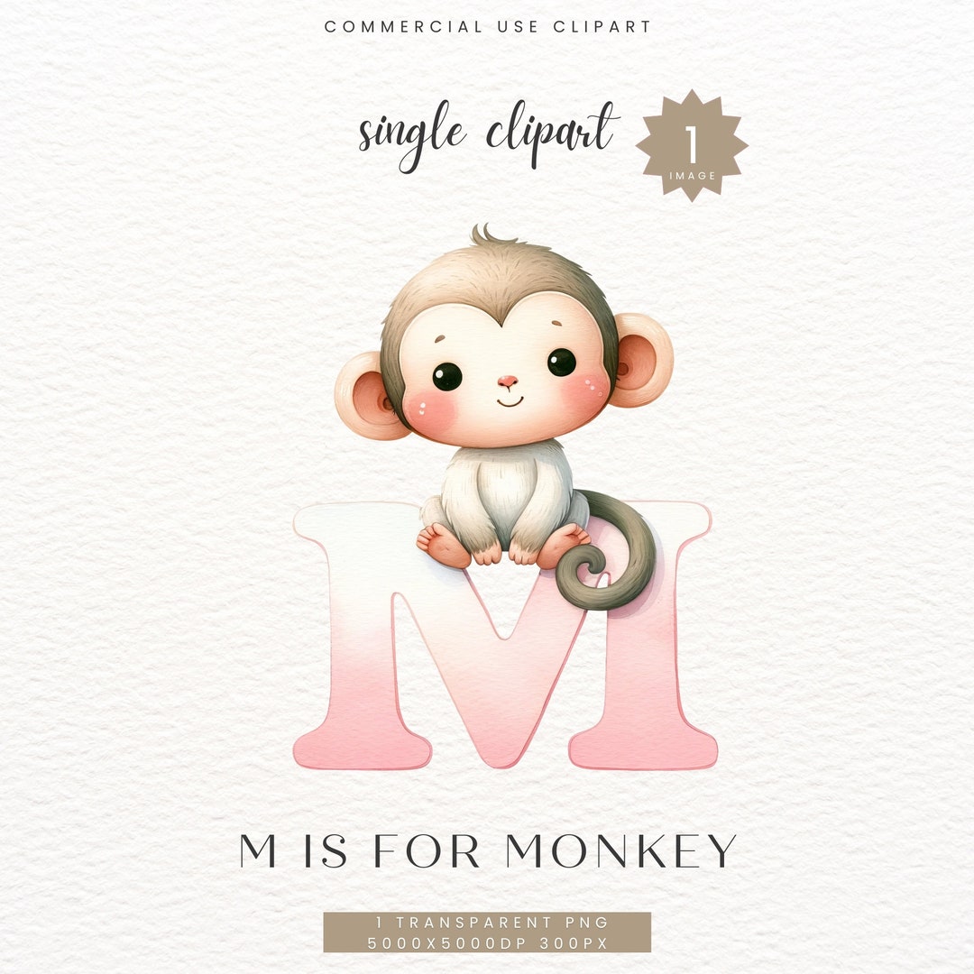 Monkey Alphabet Clipart, Baby Boy Girl Shower Gift, Nursery Child Room ...