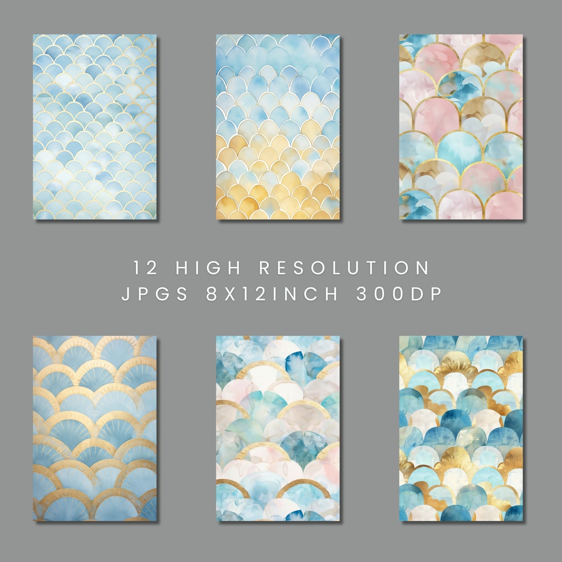 Watercolor Vintage Arches Digital Paper, Retro Clip Art, Gold, Blue ...