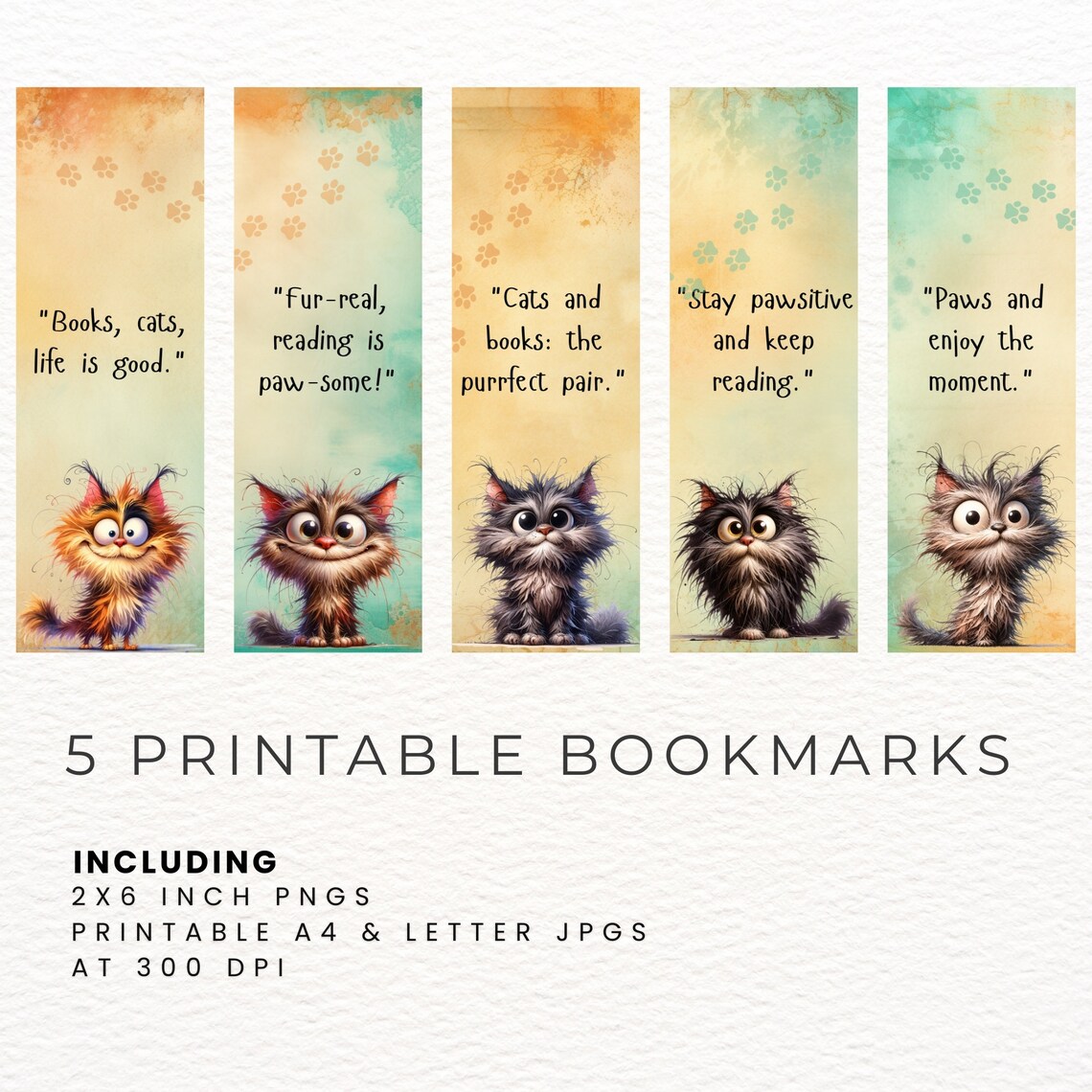 Cats and Books Bookmarks, Digital Download, Printable, Reading, Book ...