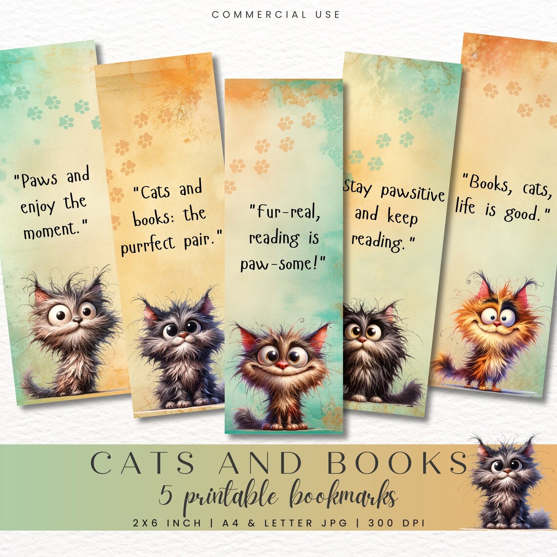 Cats and Books Bookmarks, Digital Download, Printable, Reading, Book ...