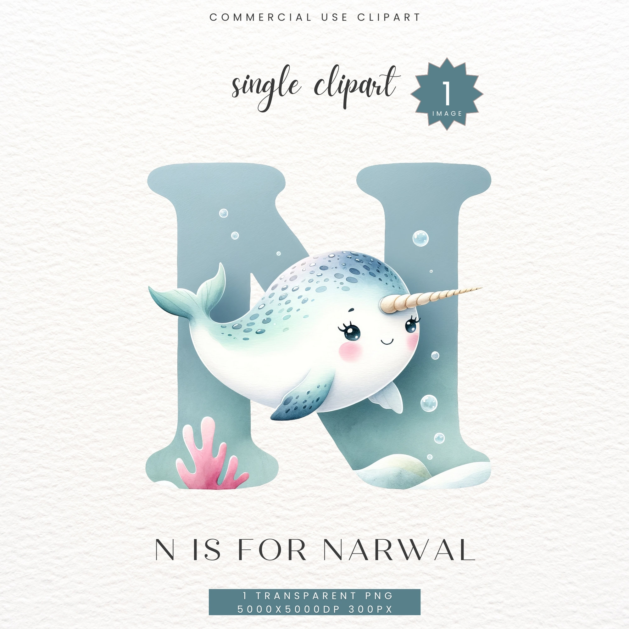Narwal Alphabet Clipart, Baby Boy Girl Blue Shower Gift, Nursery Child ...