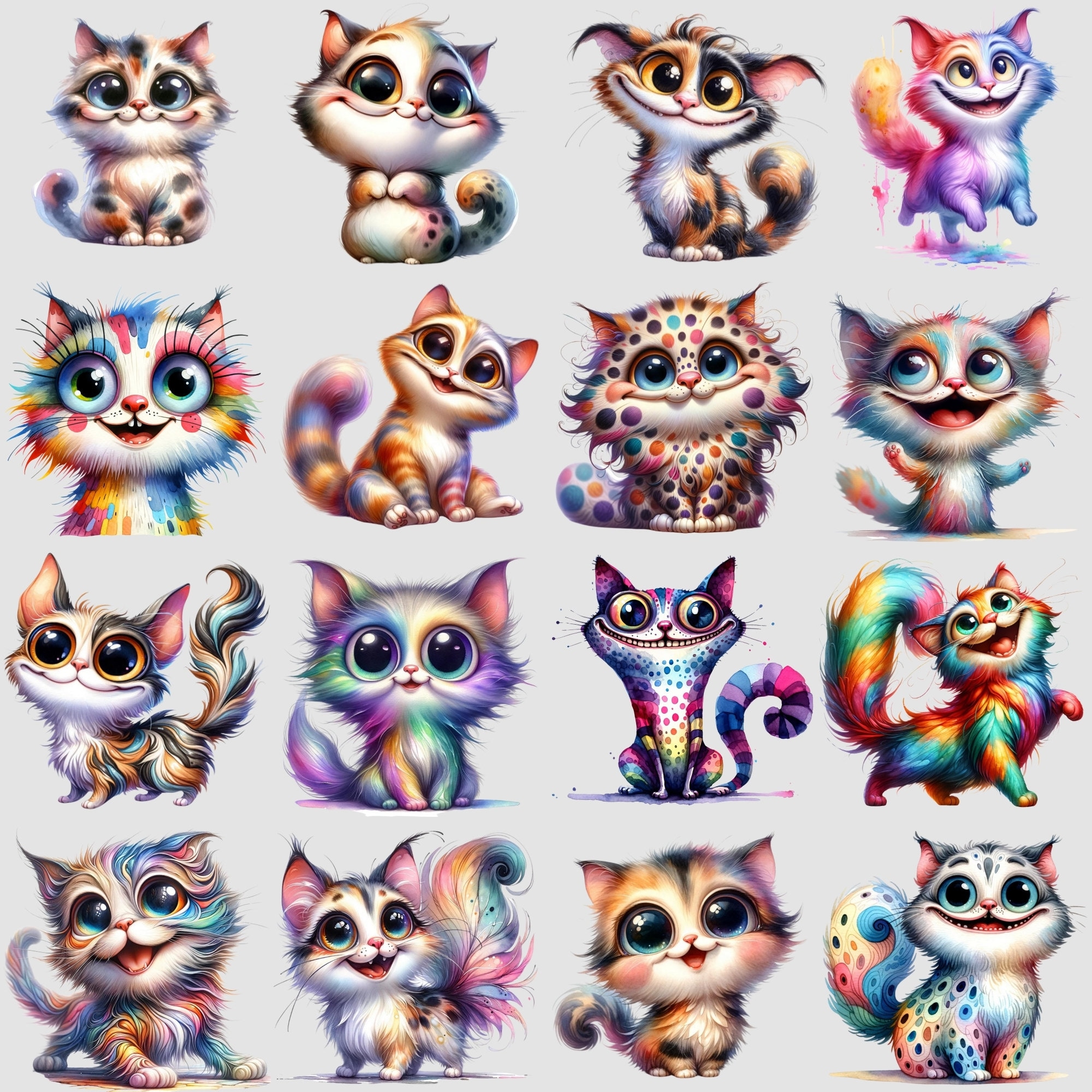 Quirky Cat Clipart, Whimsical Cute Funny Cat Clip Art, Quirky Kitten ...