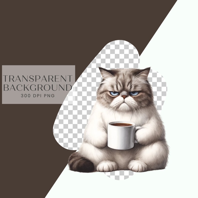 Grumpy Coffee Cat Clipart, Mug Cat Clip Art, Digital Download, Morning Black Cat Lovers, Funny ...