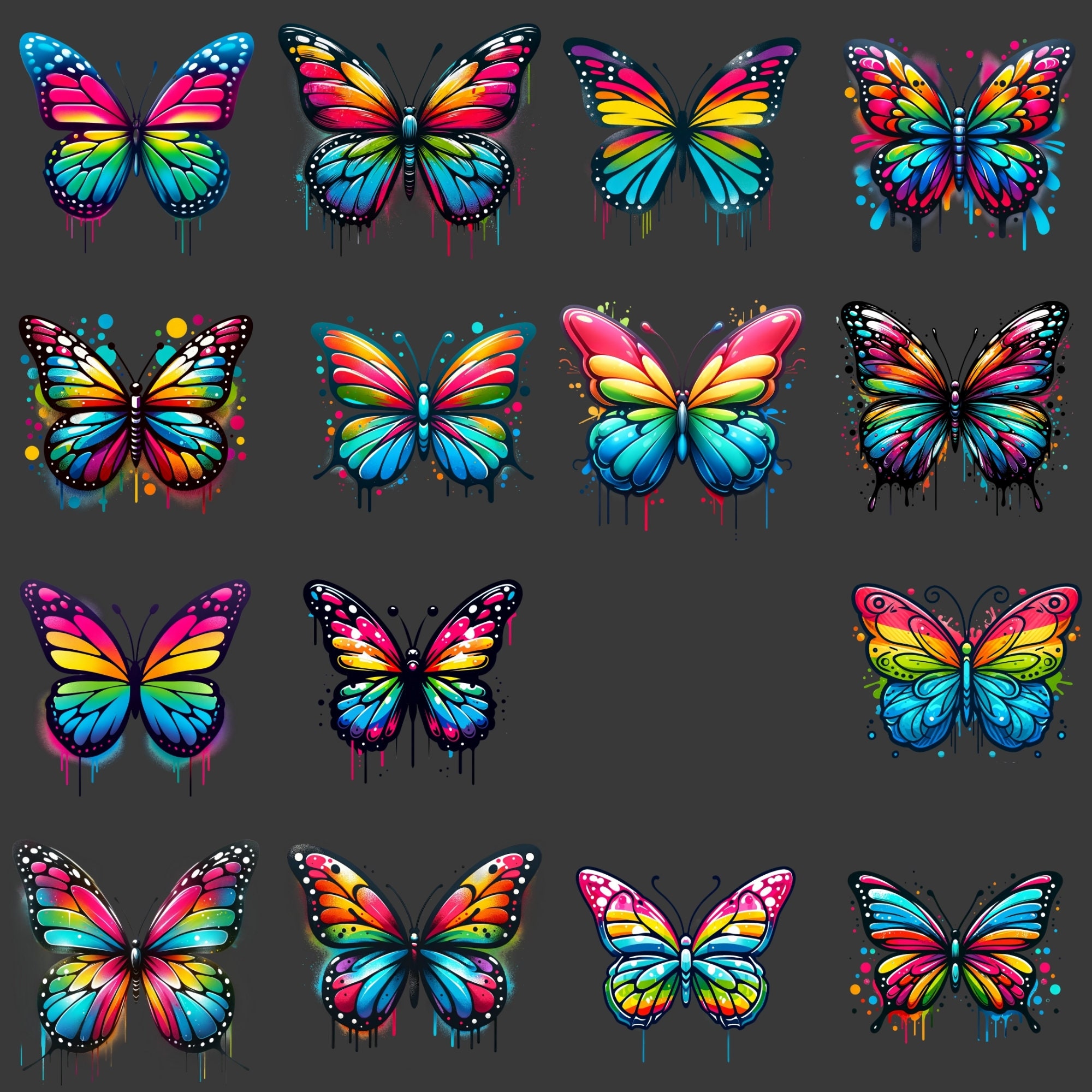 Graffiti Style Butterflies Clipart, Butterfly Clip Art PNG, Street Art ...