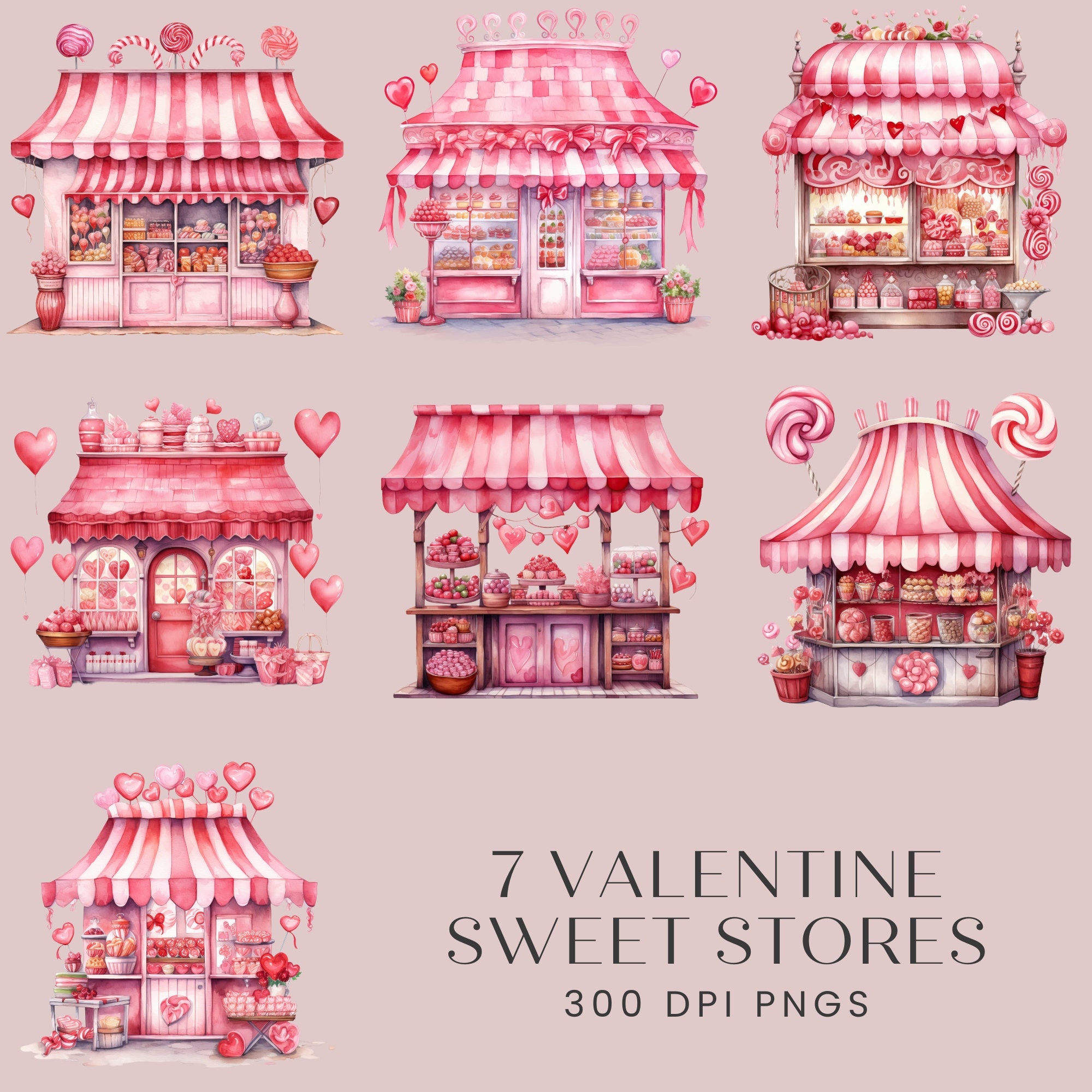 Valentines Day Sweet Store Clipart, Valentine Watercolor Candy Heart ...