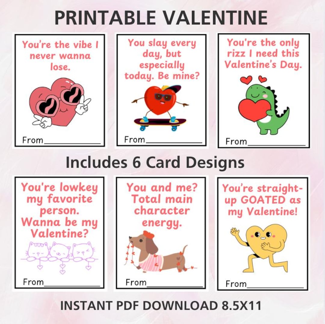Fun Slang Valentine's Day Cards, Printable Valentine, Kids Tween or ...