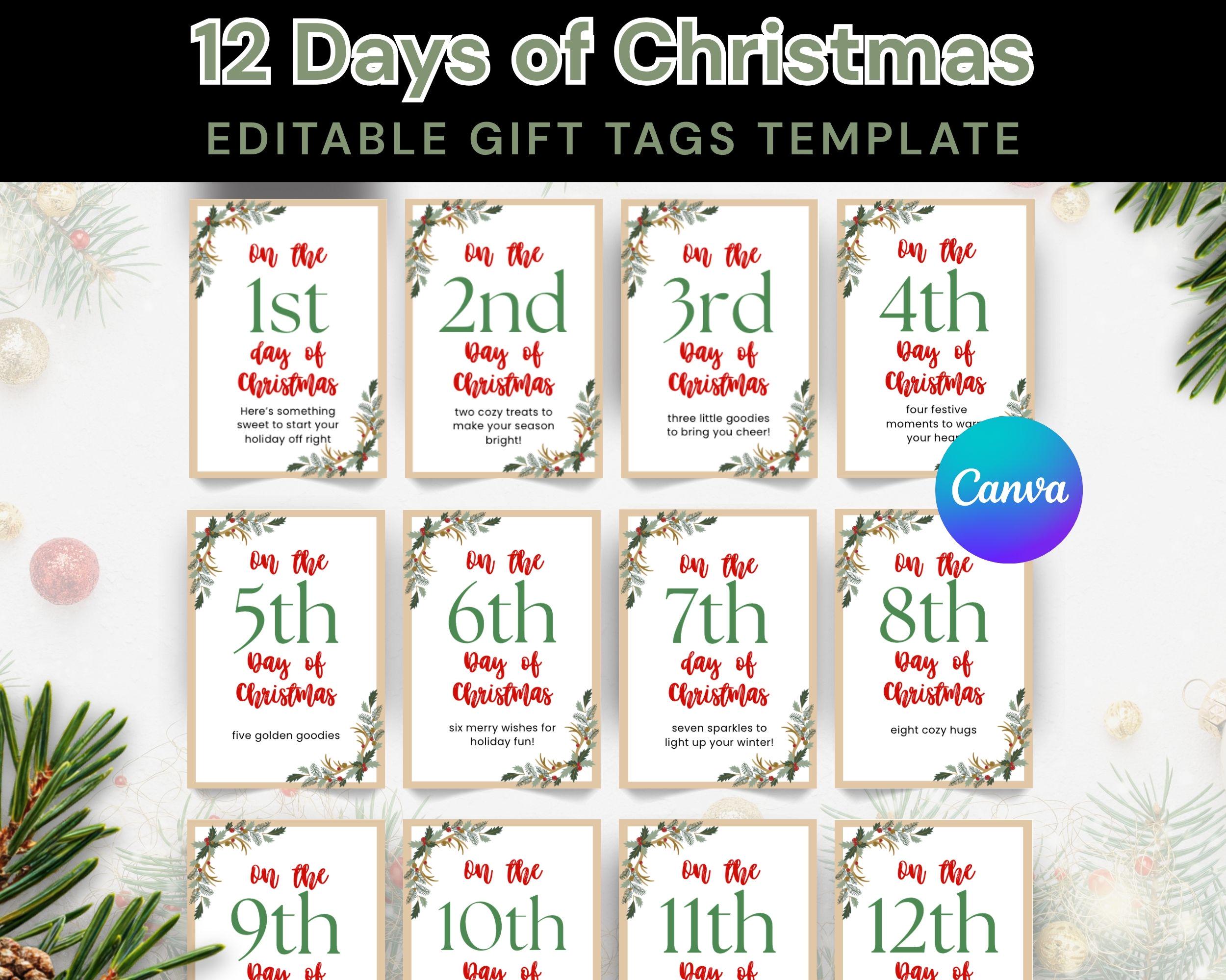 Editable 12 Days of Christmas Gift Tags – Printable Holiday Tags for ...