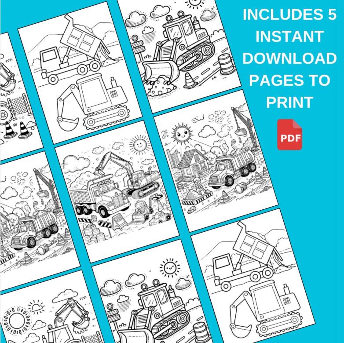 5 Construction Theme Coloring Pages, Kids Coloring Page, Construction ...