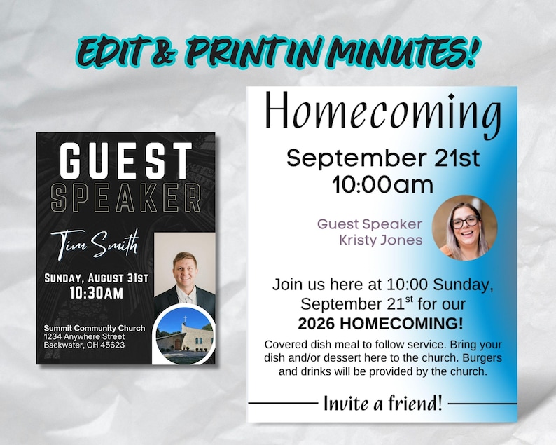 Church Event Flyer Canva Templates, 5 Editable Church Flyers, Revival ...