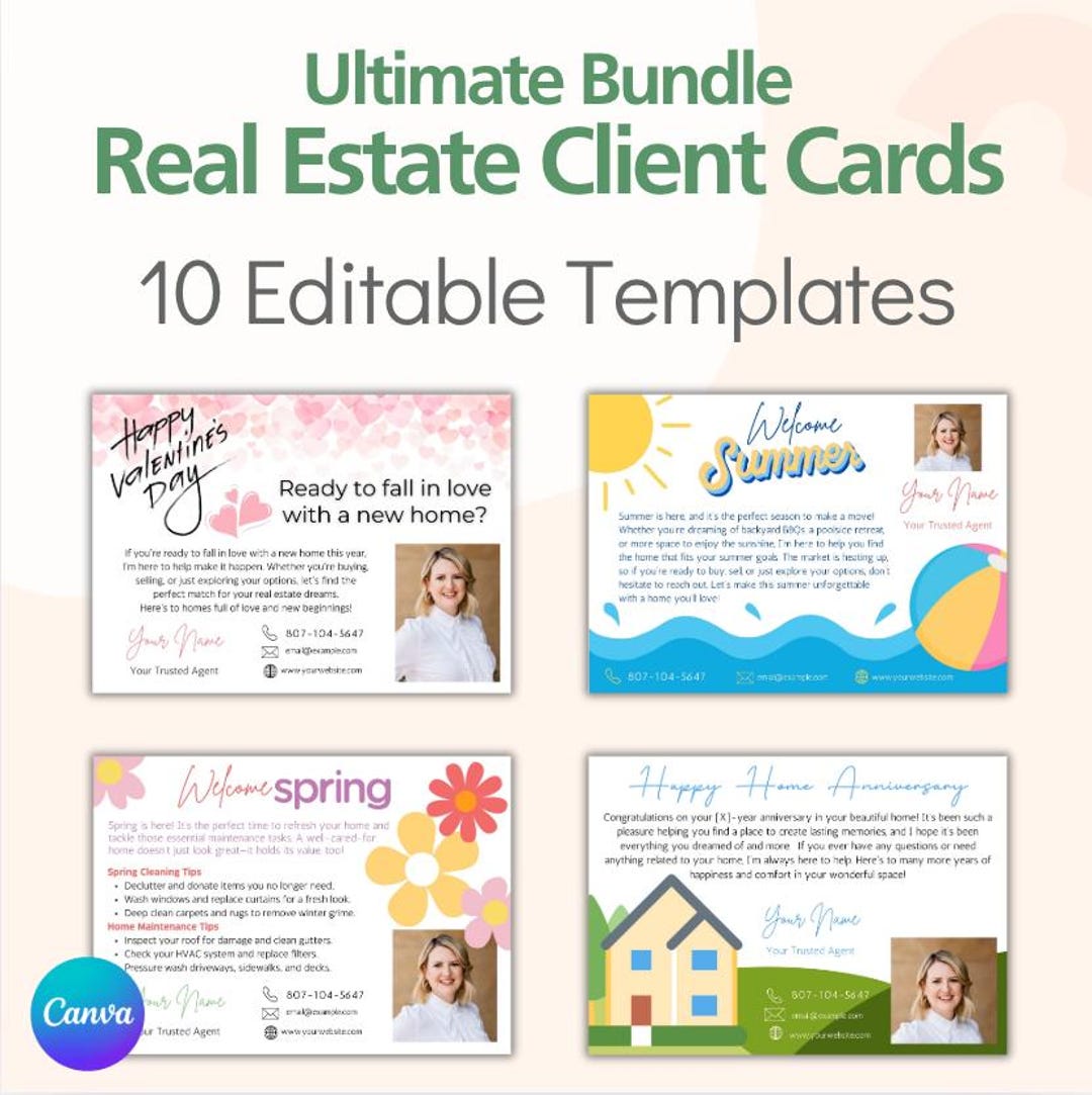 Real Estate Agent Client Card Template Bundle Includes 10 Realtor ...