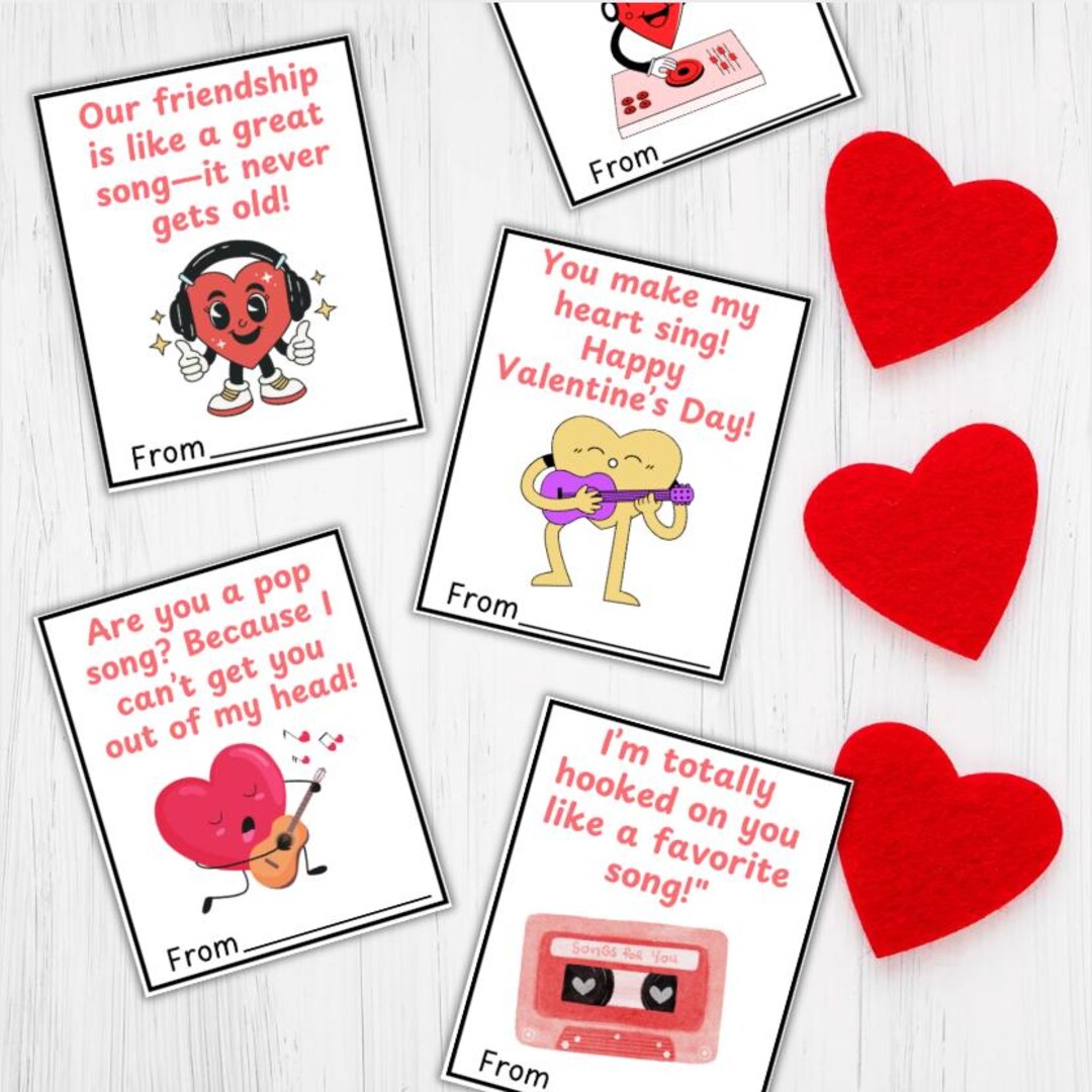Music Valentine's Day Cards: Tween/teen Printable Cards, Classroom ...