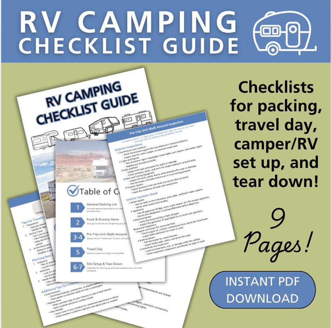 RV Camping Checklist: 9-page Printable PDF Guide | Instant Download | New to Camping Planner ...