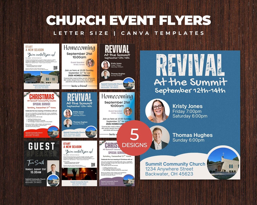 Church Event Flyer Canva Templates, 5 Editable Church Flyers, Revival ...