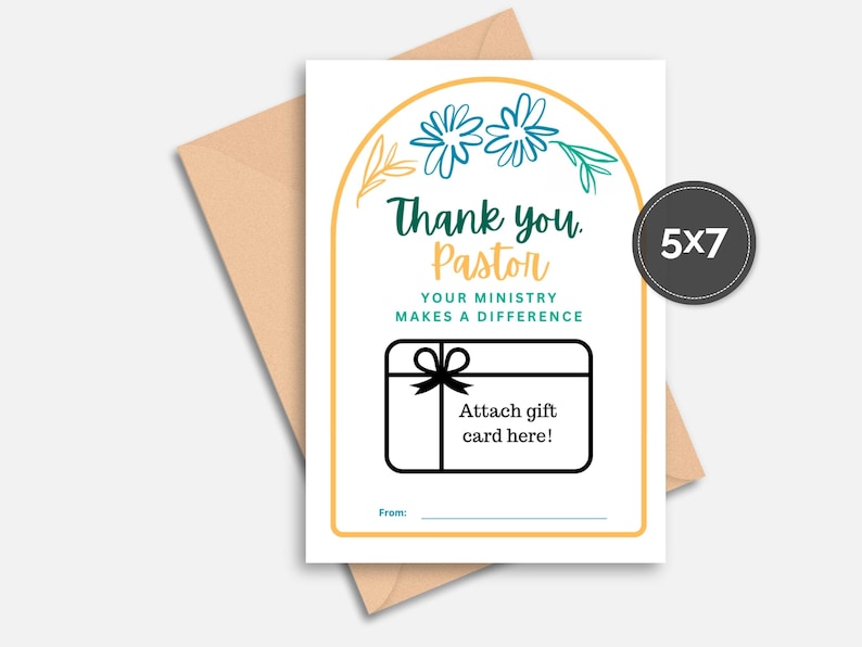 Printable Pastor Appreciation Gift Card Holder | Instant Download 5x7 ...