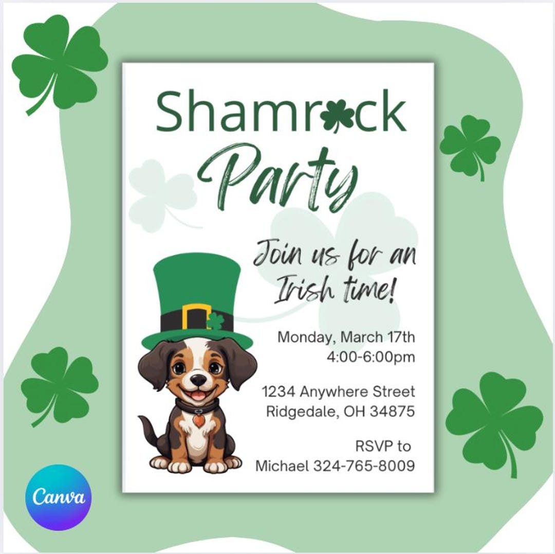 Shamrock Party St Patricks Day Invitation for Dinner Party Invite Irish ...