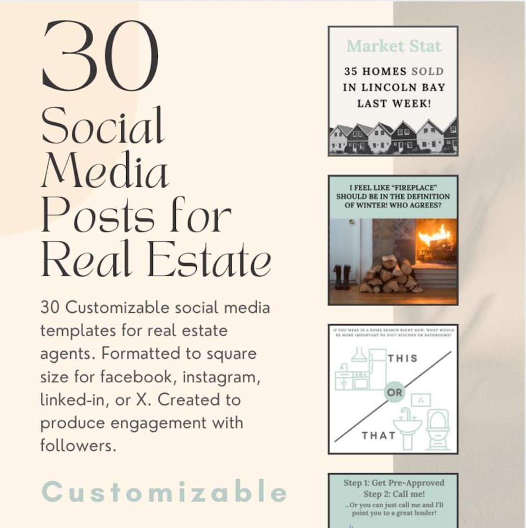 30 Real Estate Social Media Posts Templates for Realtors Content for ...