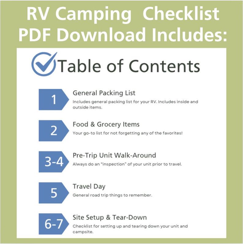 RV Camping Checklist Printable Guide, 9 Pages Including Packing Lists ...