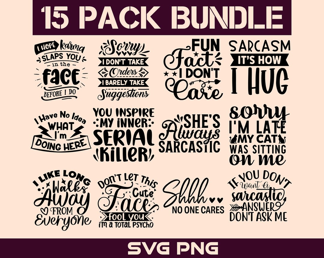 Sarcastic Svg Bundle, Retro Svg Files, Funny Quotes Png, Silhouette ...