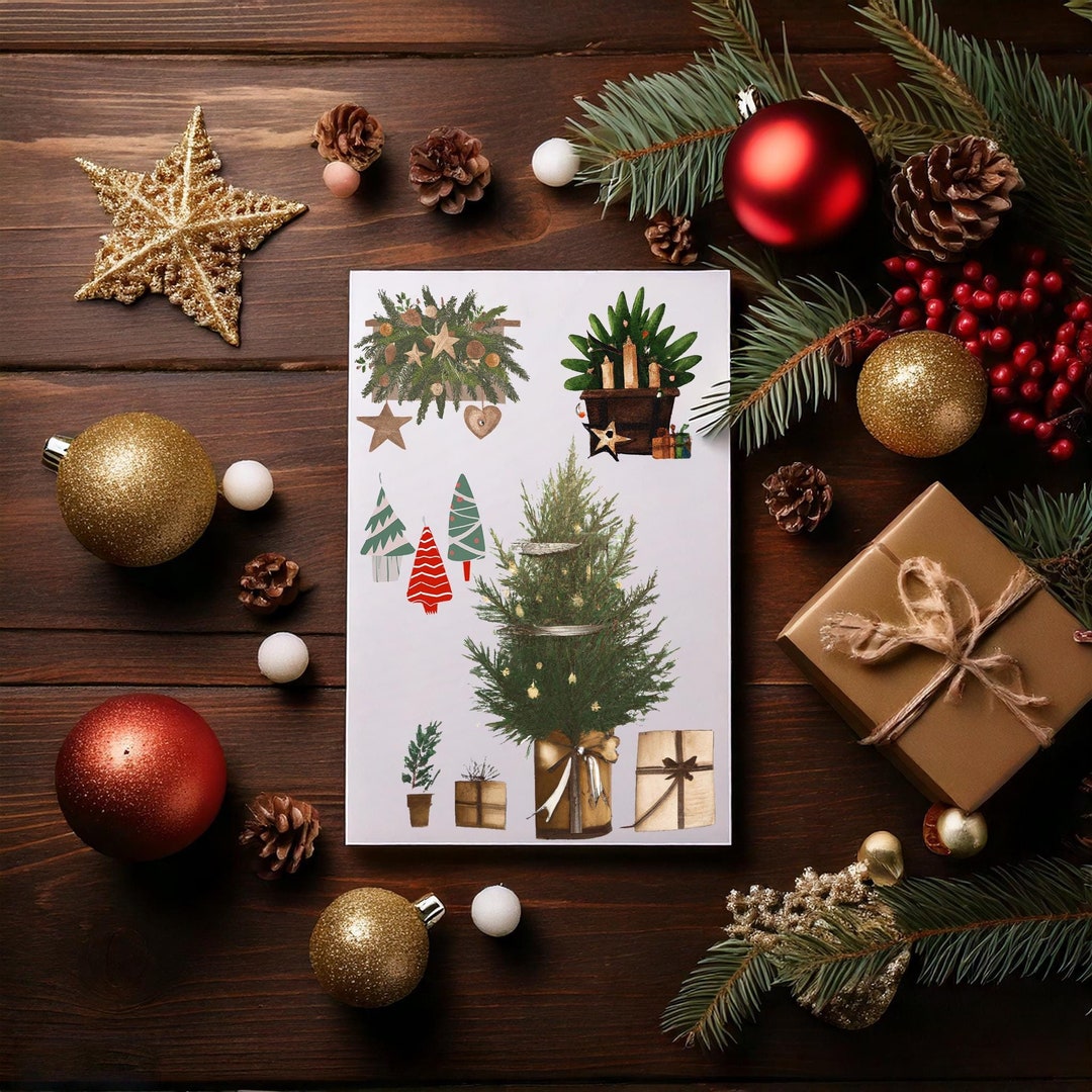 Printable Christmas Stickers, Holiday Stickers, Set of Digital Planner ...