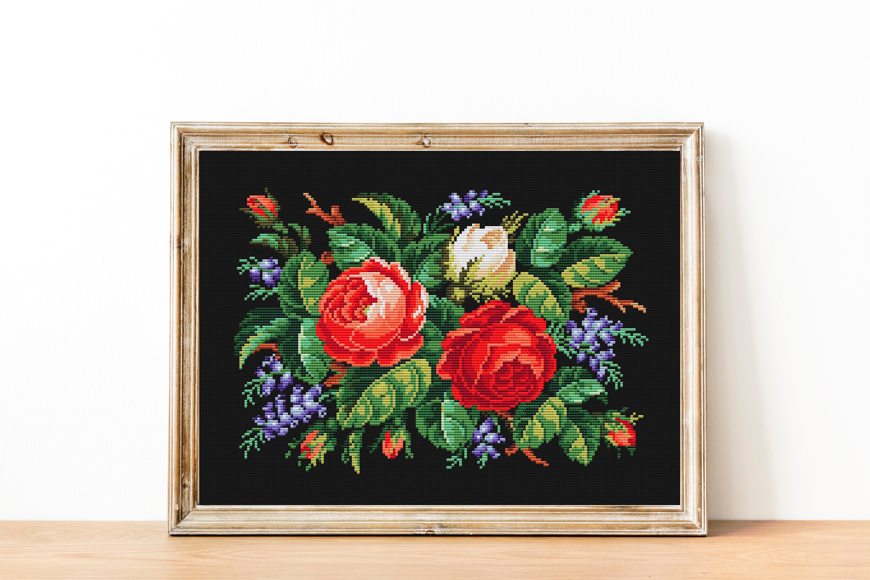 Vintage Flowers 1 Cross Stitch Pattern, Roses Cross Stitch Pattern ...
