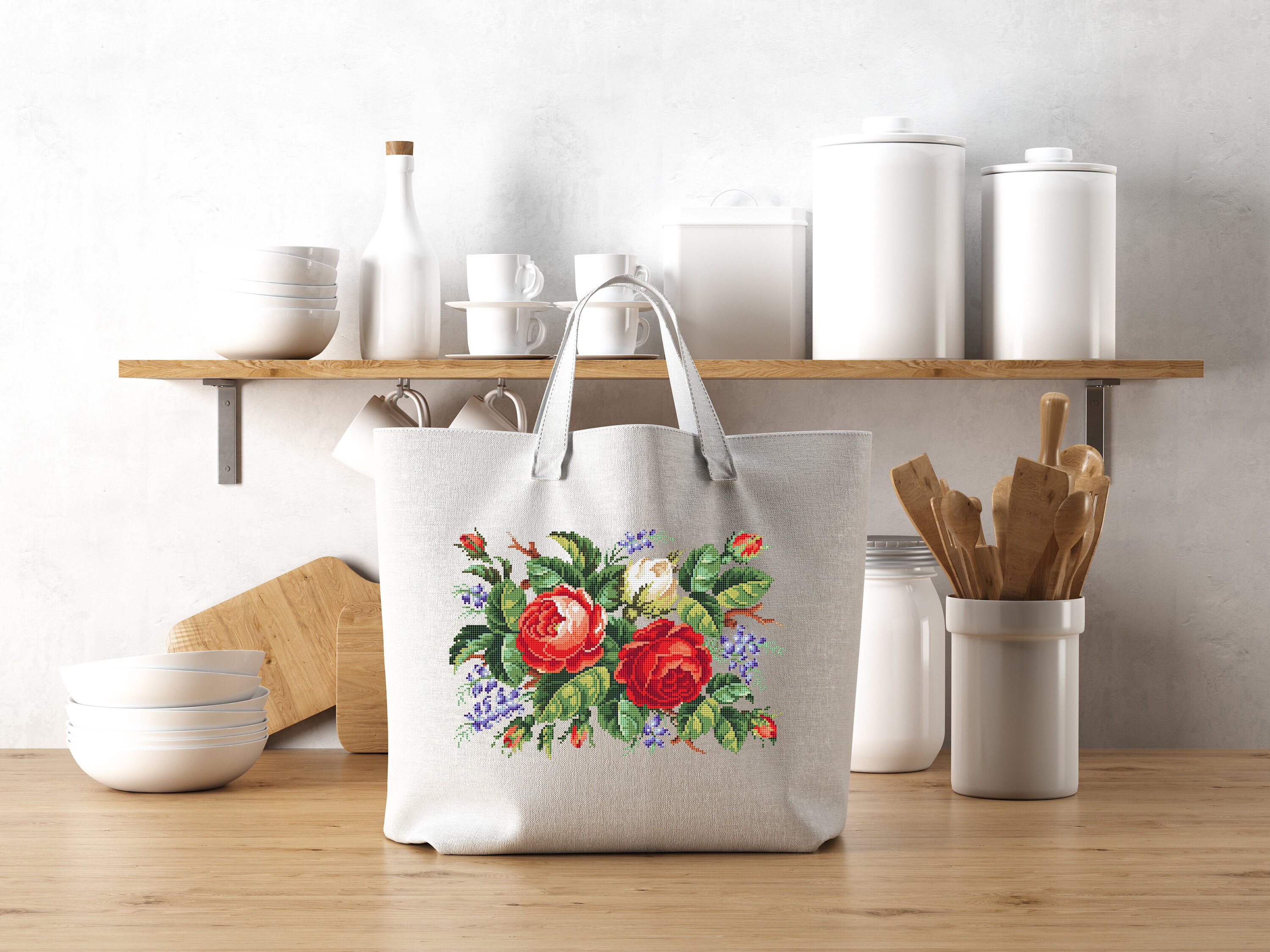 Vintage Flowers 1 Cross Stitch Pattern, Roses Cross Stitch Pattern ...