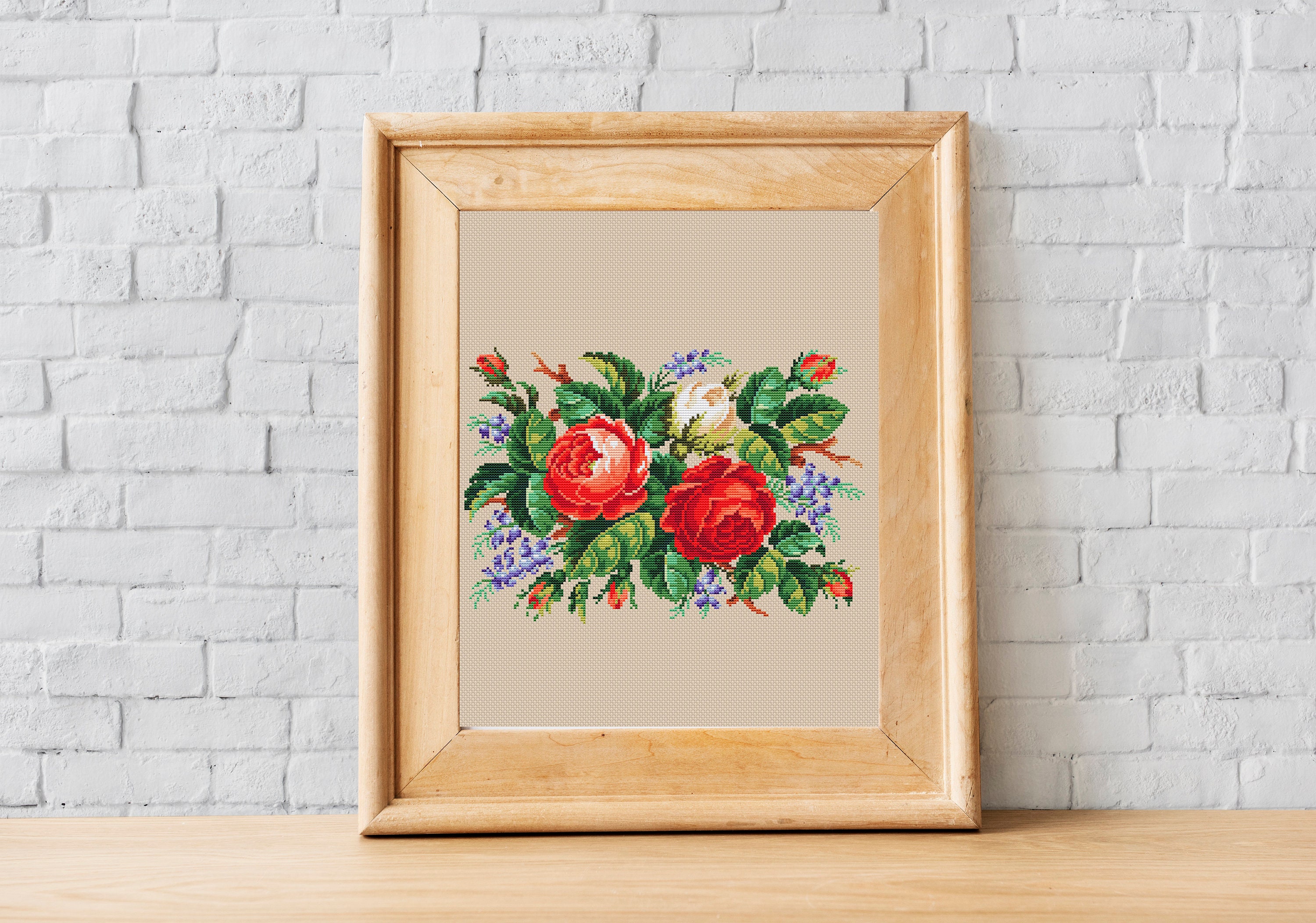 Vintage Flowers 1 Cross Stitch Pattern, Roses Cross Stitch Pattern ...