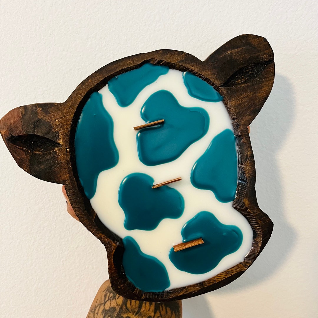 Large TEAL Cow Print Cow Head Candle Farmhouse Decor Cow - Etsy