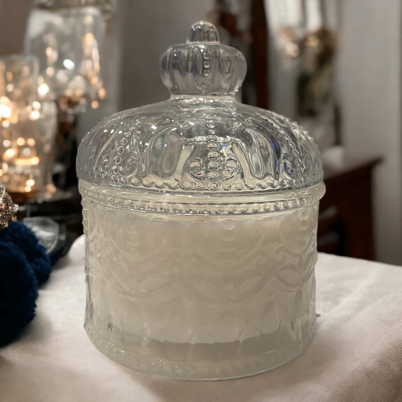 Organic Soy Wax Candle: Wooden Wick, Elegant Glass Jar, Crown Lid, Home ...