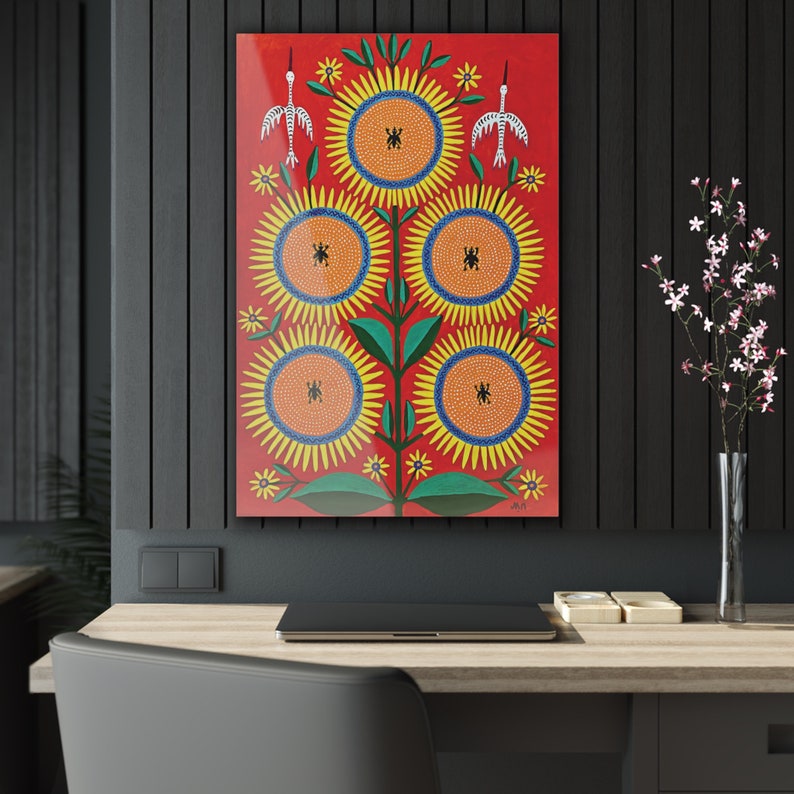 Maria Prymachenko, Sunflower With Bees, Acrylic Print, Famous Ukrainian ...