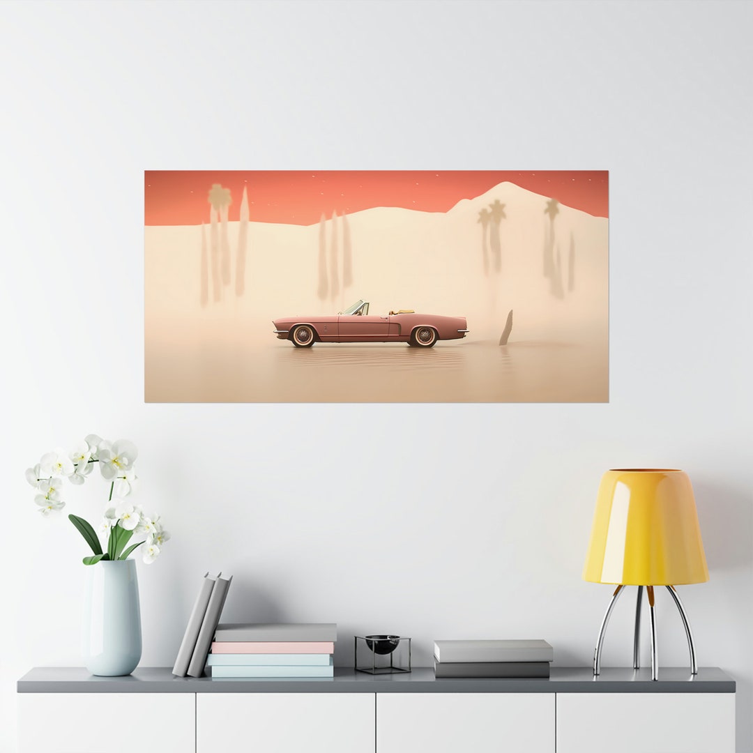 Vintage Car Desert Pastel Pink Car Retro Convertible Desert - Etsy