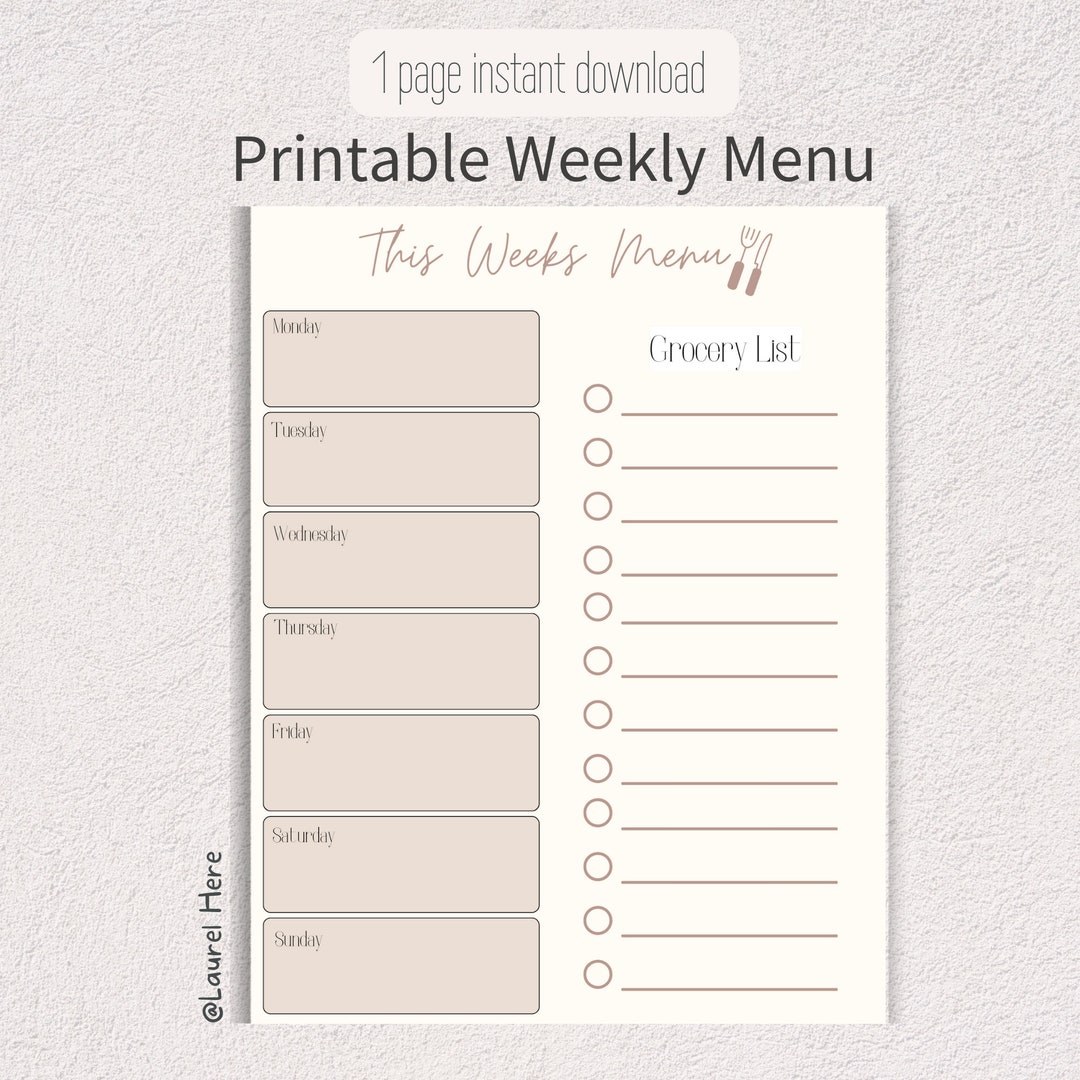 Printable Weekly Meal Planner Landscape Food Diary Meal - Etsy
