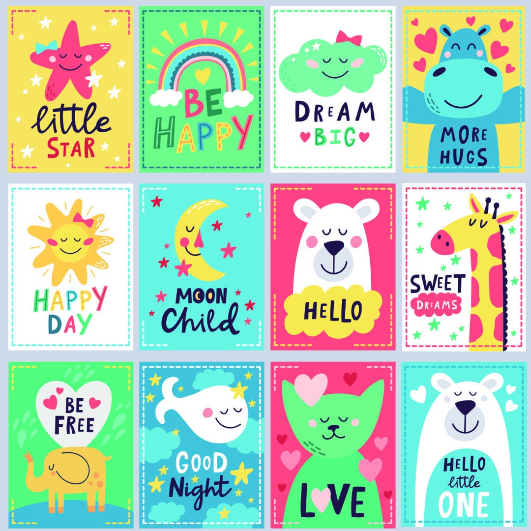 Set of 12 Posters.cute Baby Posters. Cute Animals Poster Print. Vintage ...