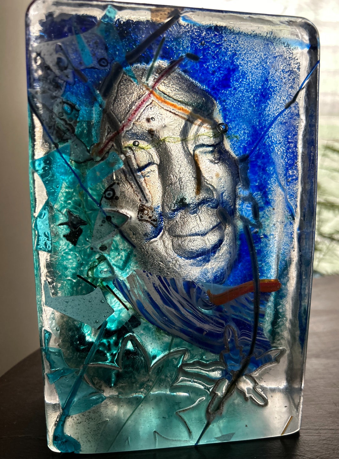 Beautiful 4 Dimensional Face Sculptured in a Solid Block of Glass. - Etsy