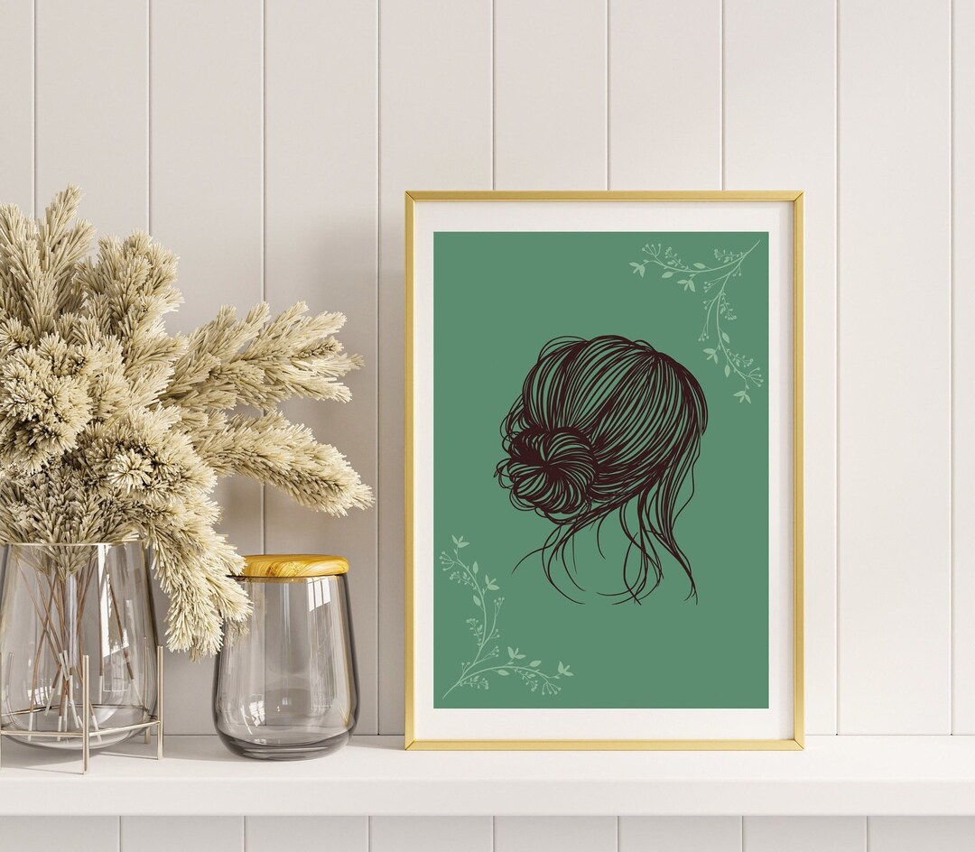 MESSY BUN PRINT, Messy Bun Hairstyle Art Print Classic Style Wall Art ...
